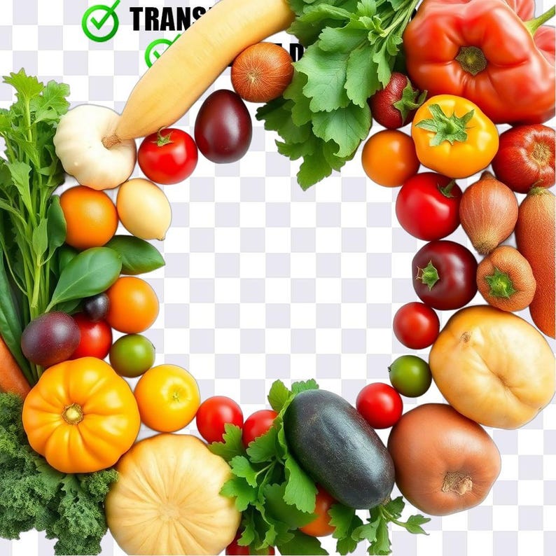 Colorful Fruits & Veggies Frame Digital Download PNG Vibrant Produce ...