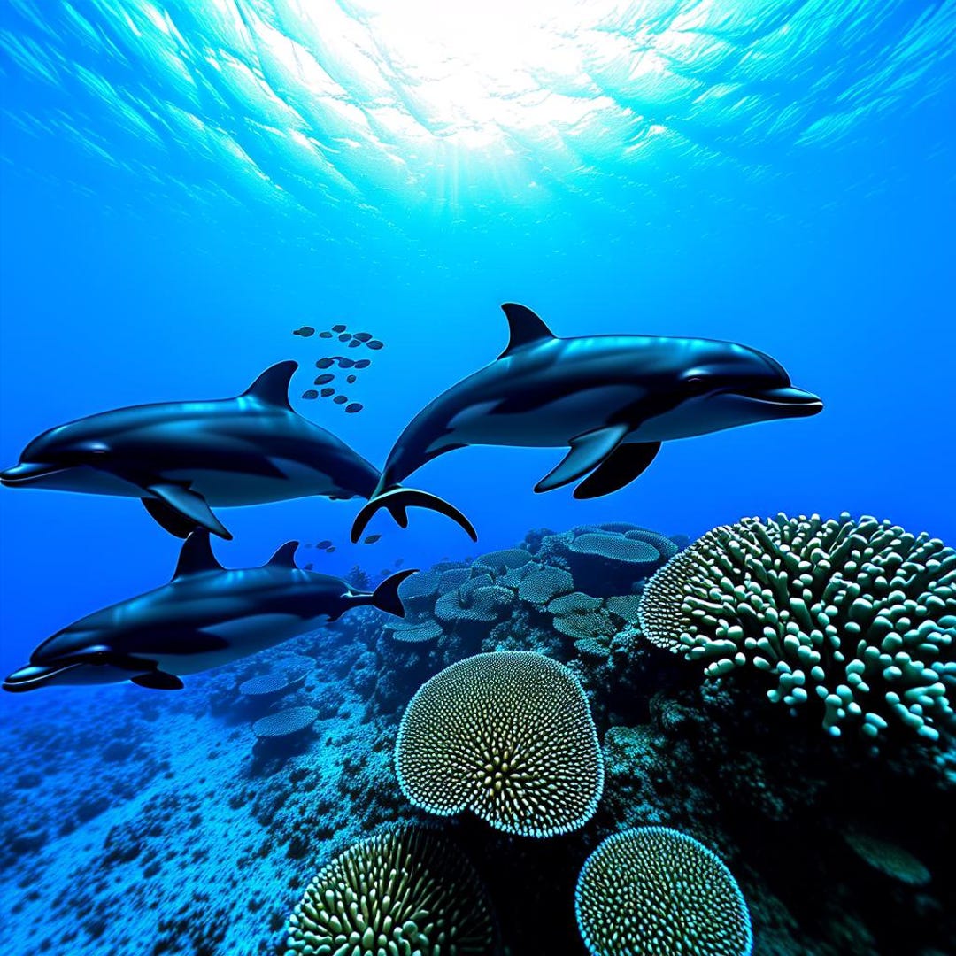 Underwater Dolphin Art Digital Download Graceful Dolphins, Vibrant Blue ...