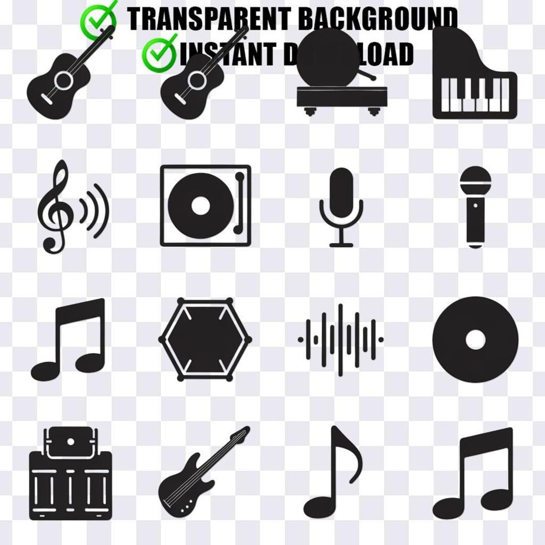 Digital Music Icon Set: PNG Transparent Download, 1 File With Guitars ...