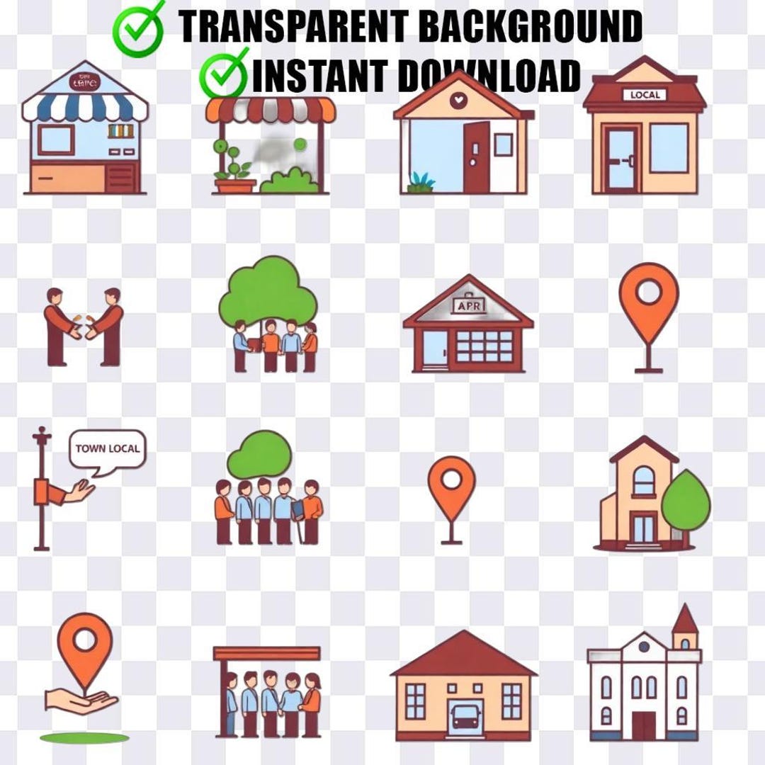 12 Colorful Community Icons, Digital PNG Download – All in One ...
