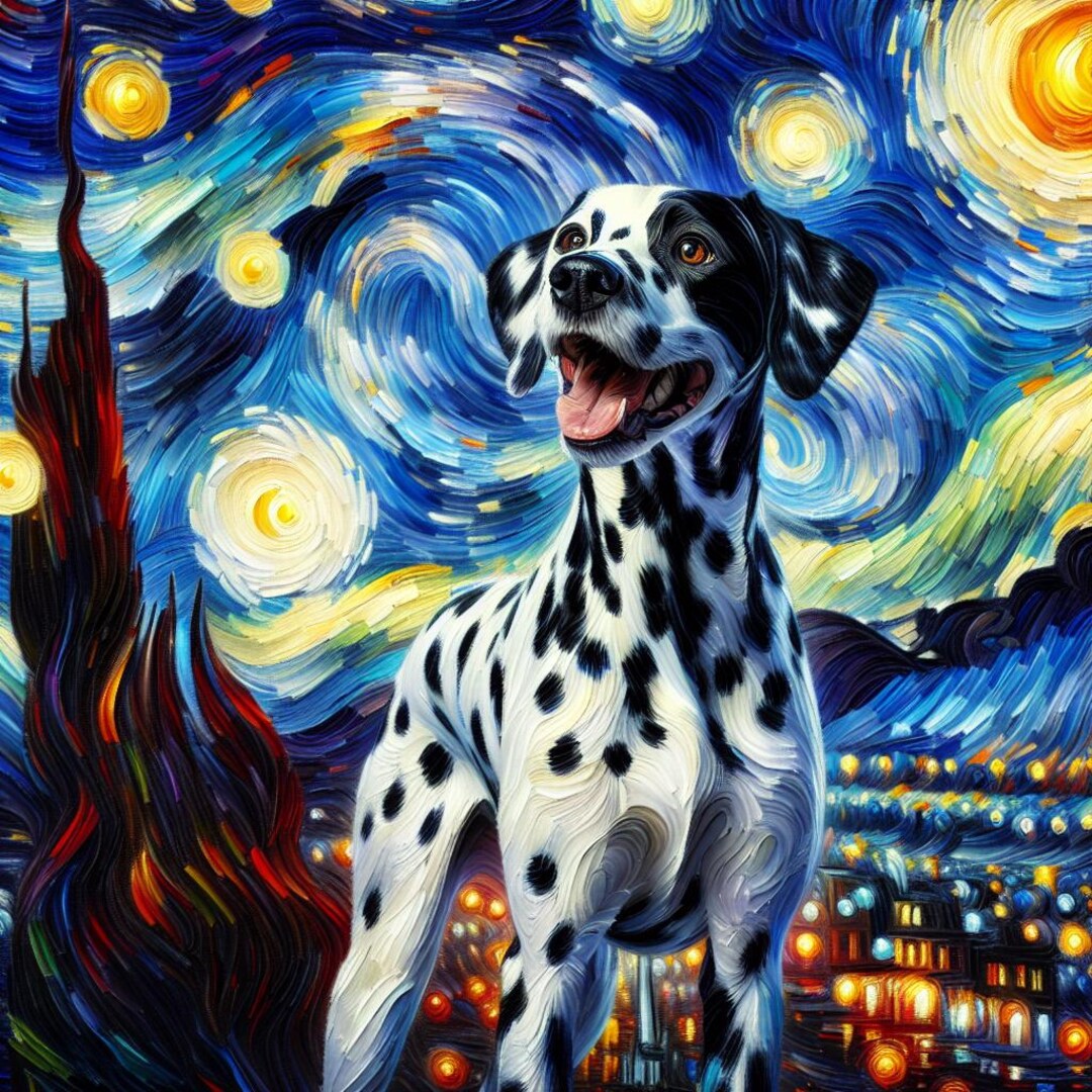 Playful Dalmatian Digital Art Print With Starry Night Vibes Vibrant ...