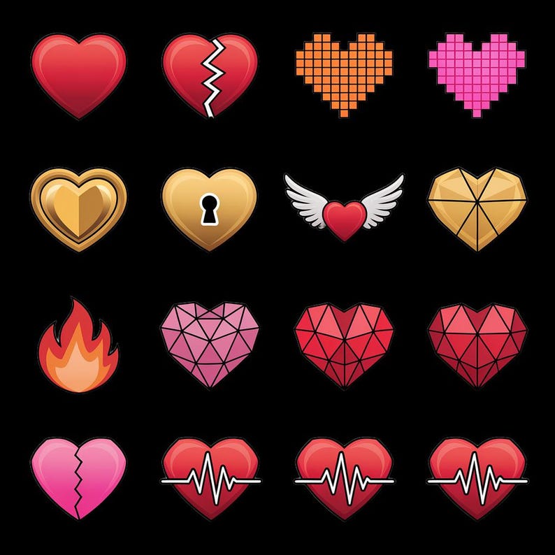 Heart Emoji Icon Set PNG, Digital Download, Transparent Background, All ...