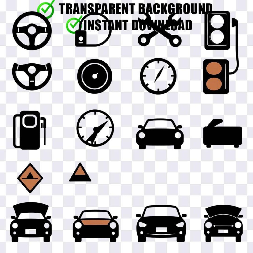 Automotive Icon Set: 4x4 Grid Digital PNG Download, 1 File With ...