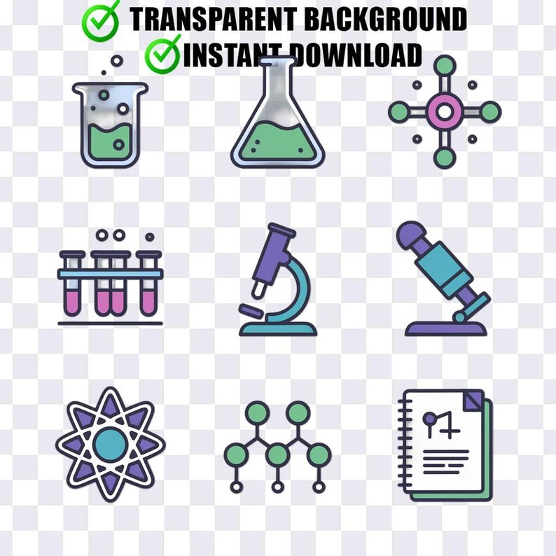 9 Icon Science Digital PNG Set 3x3 Grid, Transparent Background, 1 File ...
