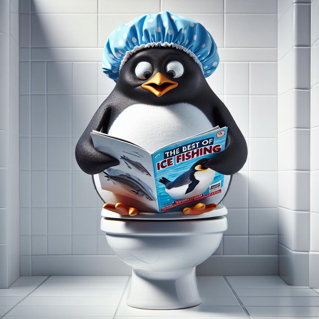 Funky Penguin on Toilet: Digital Download Bathroom Art With Whimsical ...