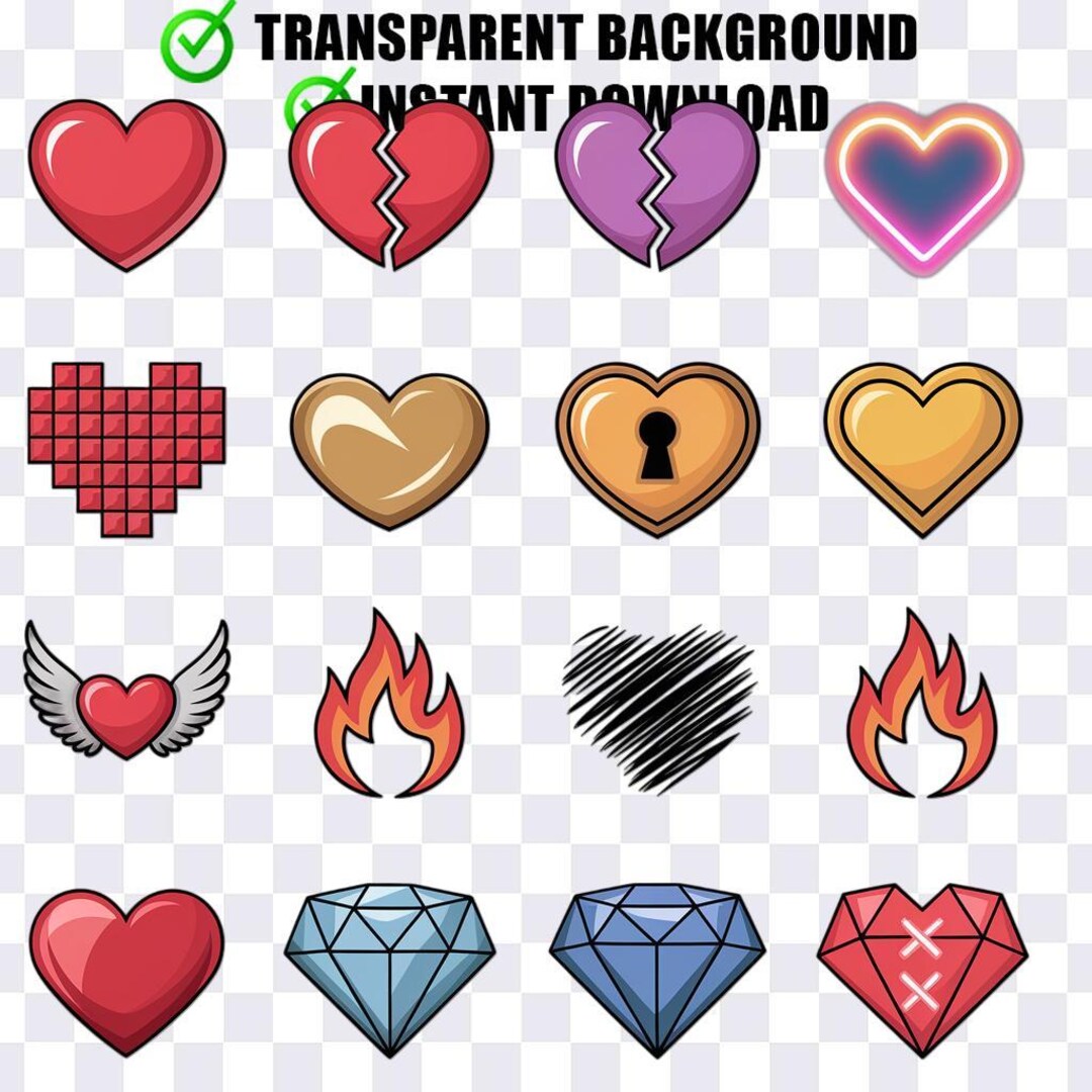 Heart Icon Set: 16 Vibrant Icons, Instant Digital PNG Download ...