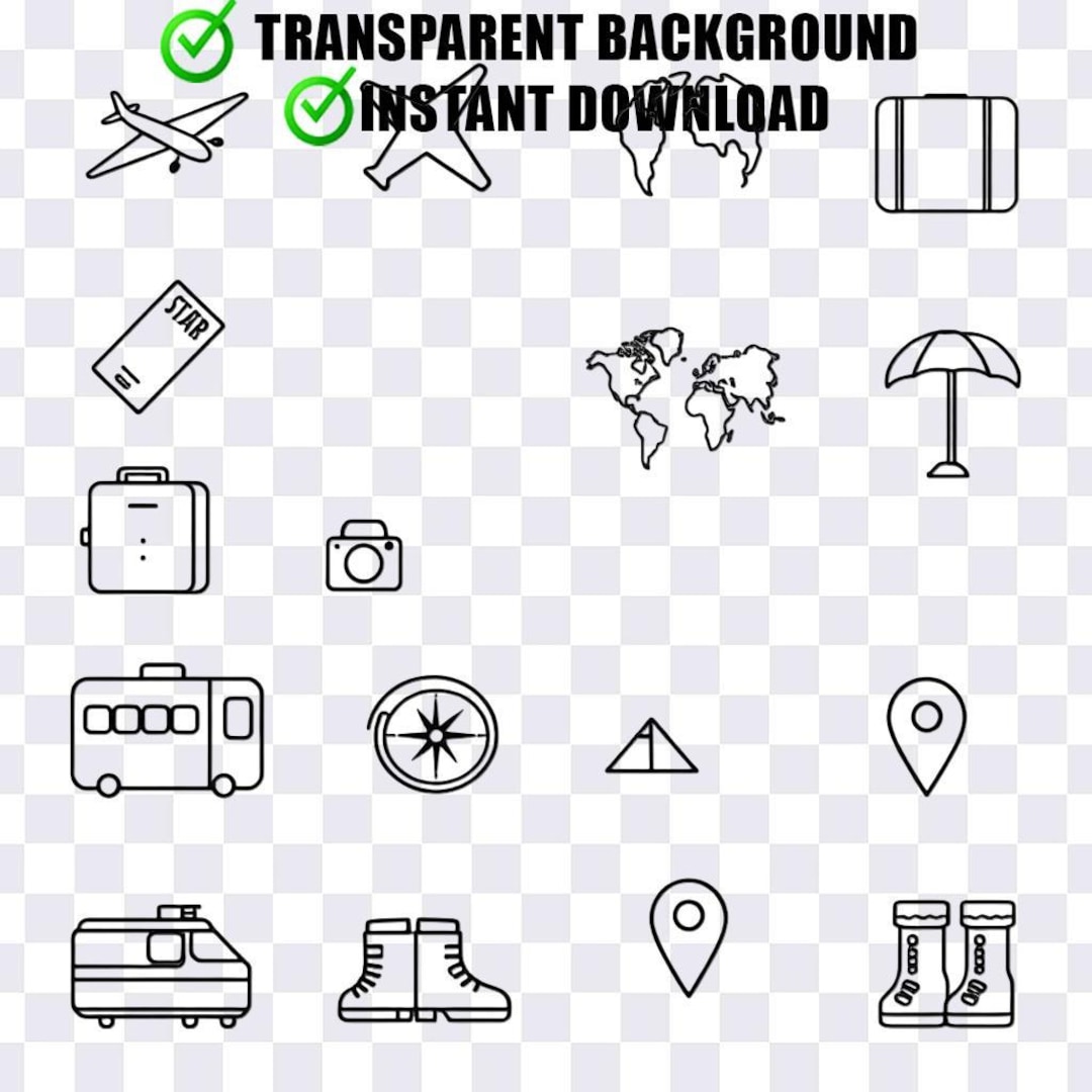 Travel Icon Set Digital PNG, Transparent Background – All in One File ...