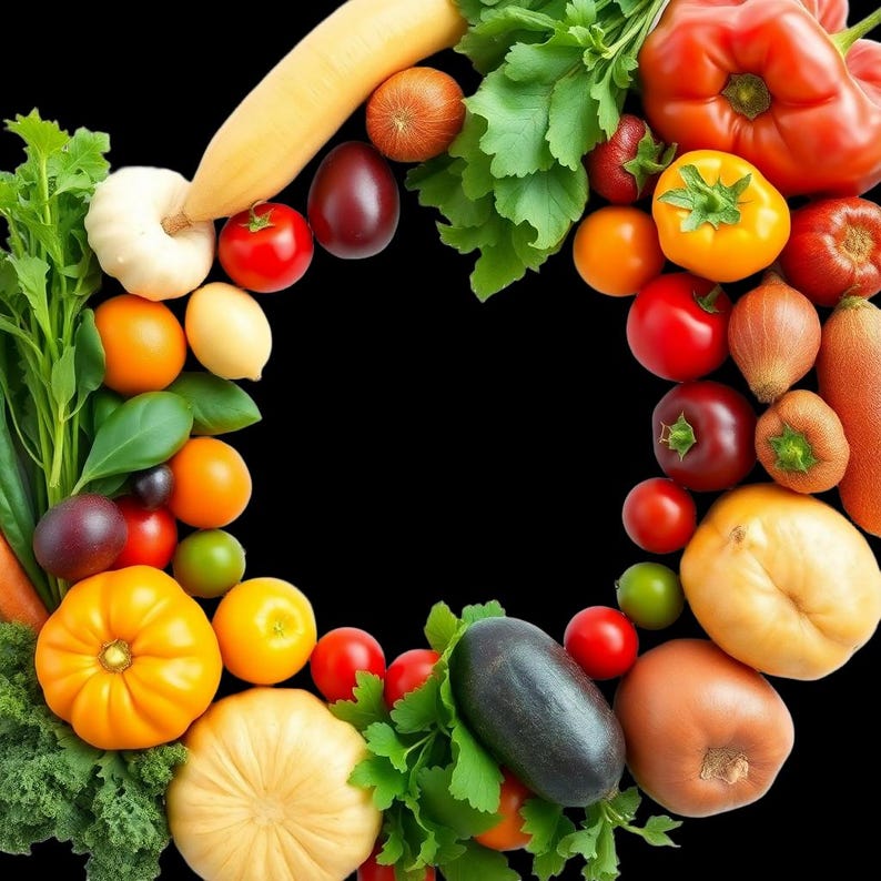 Colorful Fruits & Veggies Frame Digital Download PNG Vibrant Produce ...