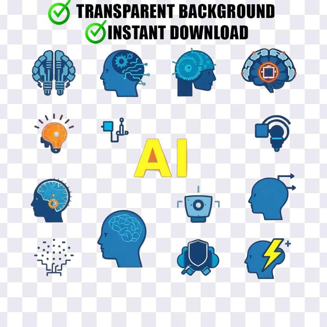 AI & Tech Icon Set Digital PNG Download, 1 File With Transparent Grid ...