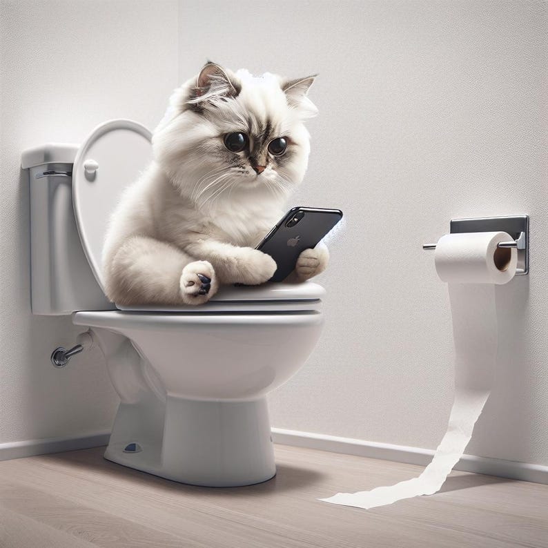 Humorous Cat on Toilet Digital Download – Playful Bathroom Art With ...