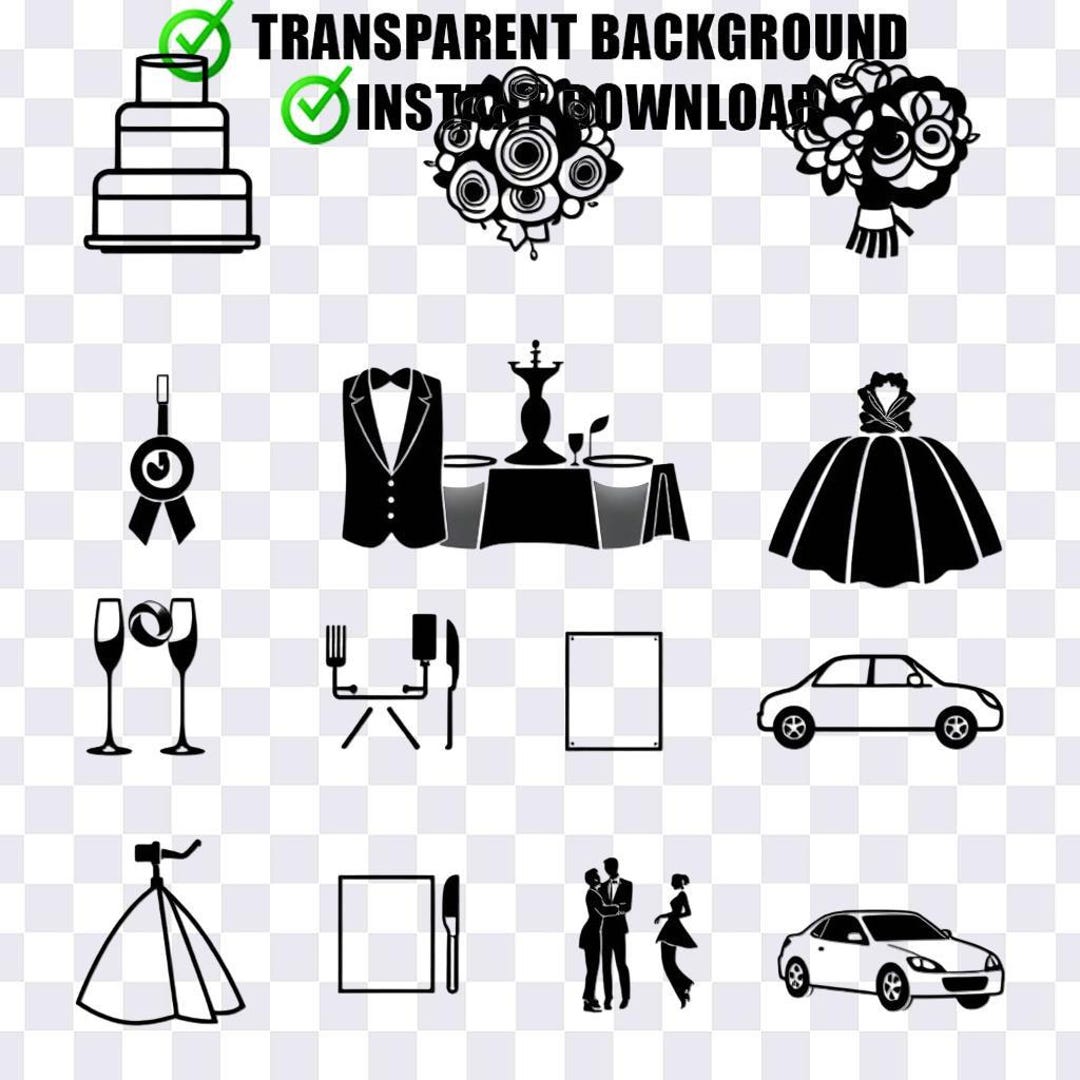Elegant Black & White Wedding Icon Set, Digital Download, 1 PNG File ...