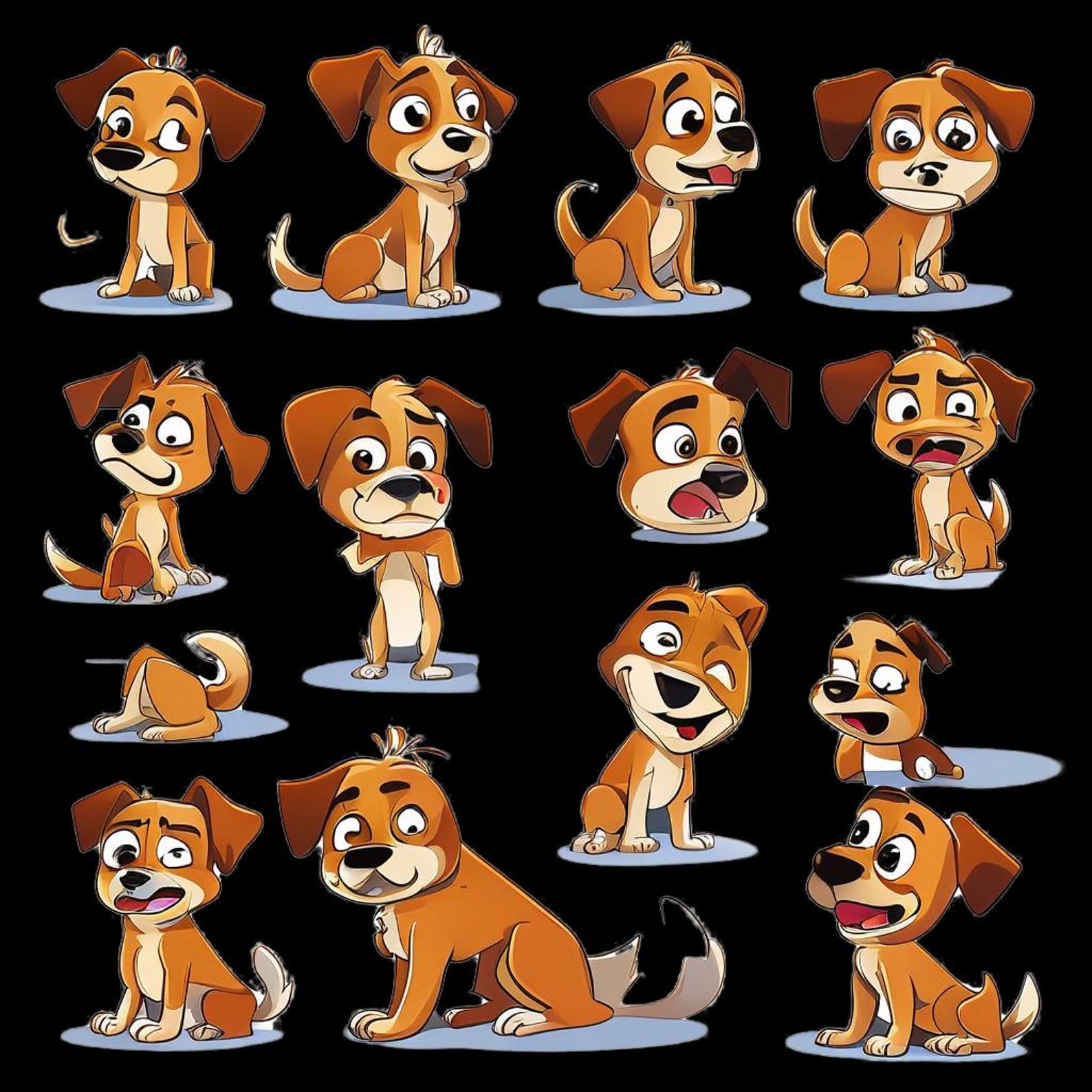 Playful Cartoon Dog Grid Digital Download – 12 Whimsical Expressive Pet ...