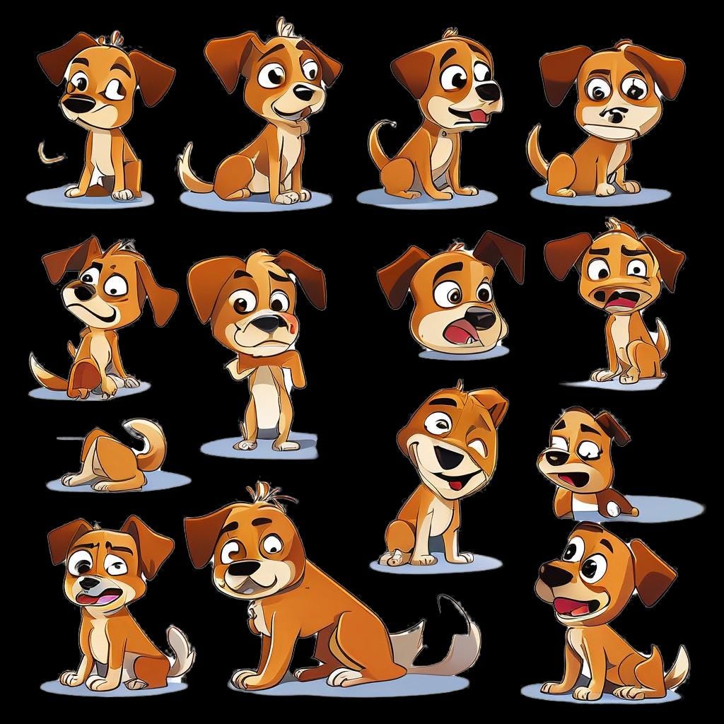 Playful Cartoon Dog Grid Digital Download – 12 Whimsical Expressive Pet ...