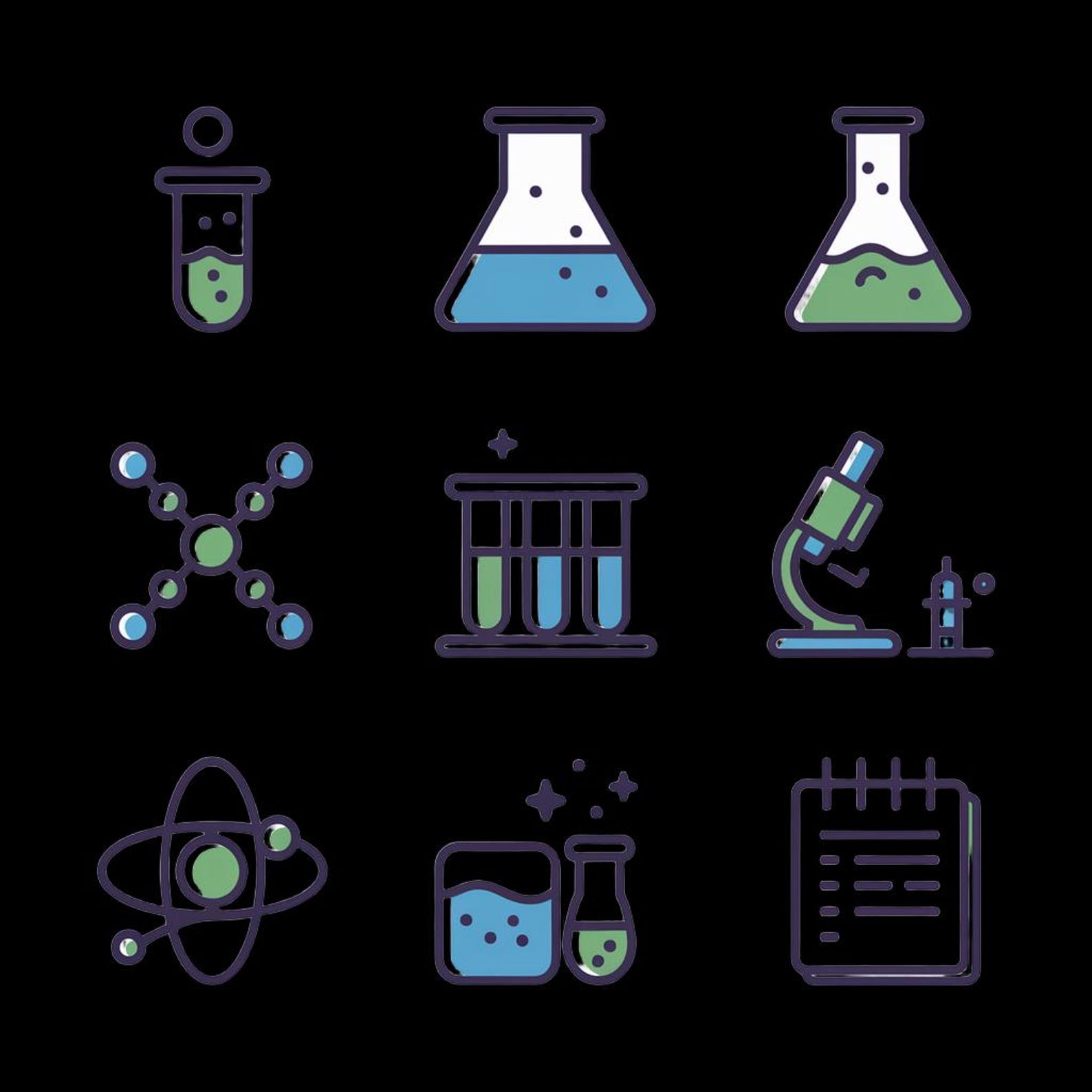 9 Science Icon Set Digital PNG Download, Chemistry & Biology Lab Icons ...