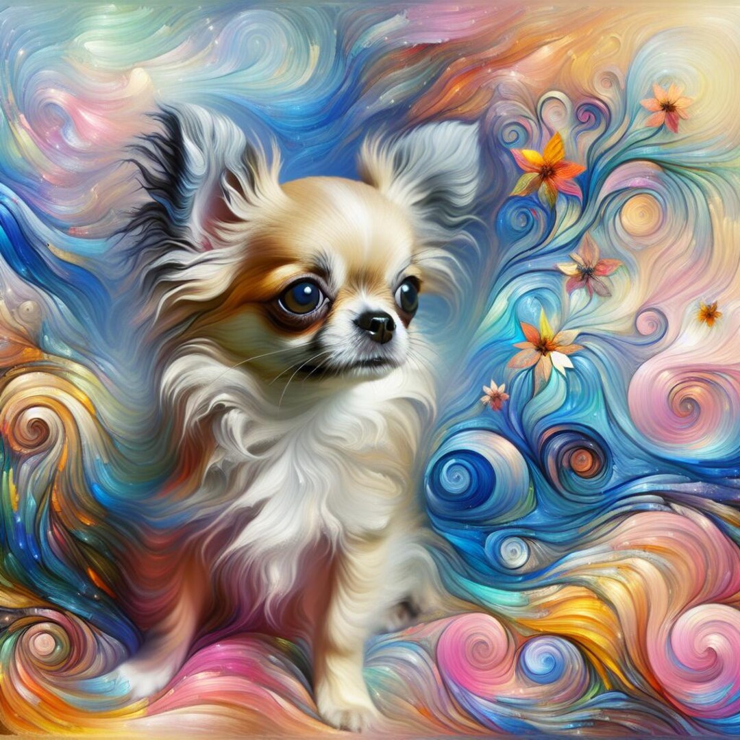 Whimsical Chihuahua Digital Download Art Print With Swirling Dreamy ...