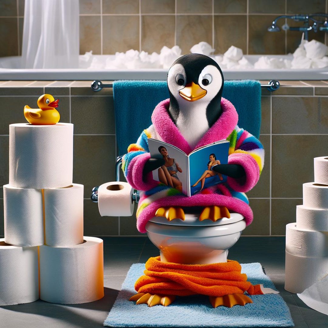 Whimsical Bathroom Art Digital Download: Cartoon Penguin on Toilet With ...