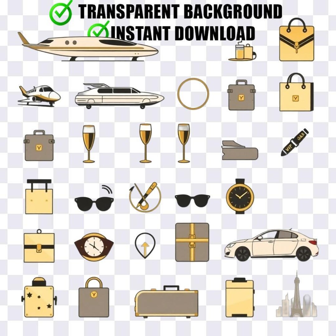 Luxury Travel & Lifestyle Icon Set, PNG Digital Download, Transparent ...
