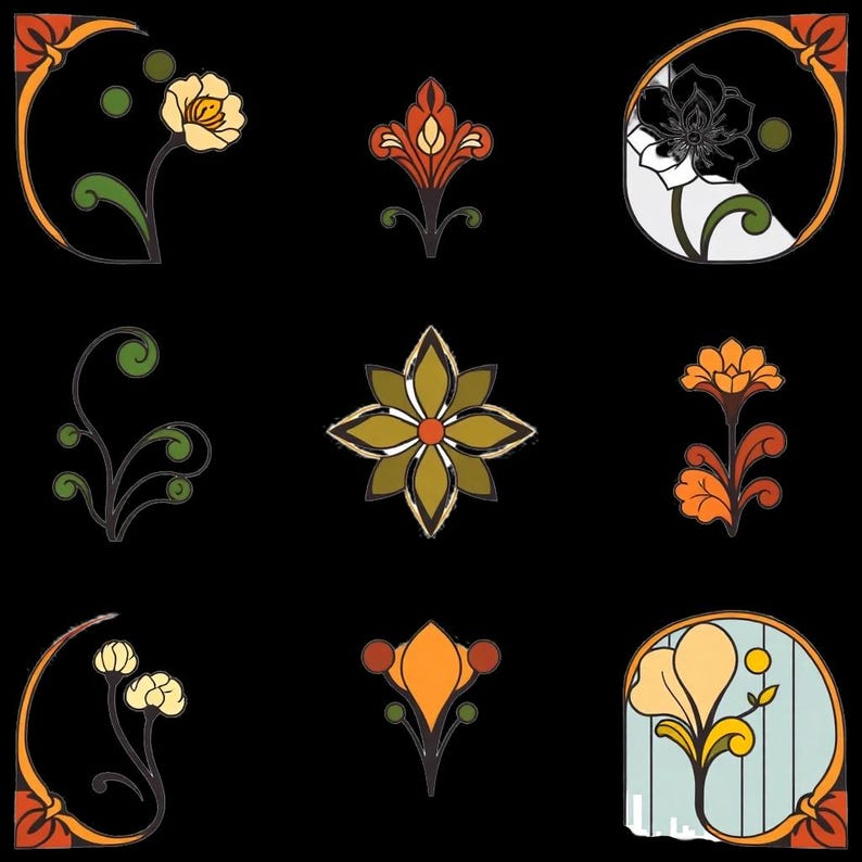 9 Floral Icons PNG – Digital Download, Single File 3x3 Transparent ...