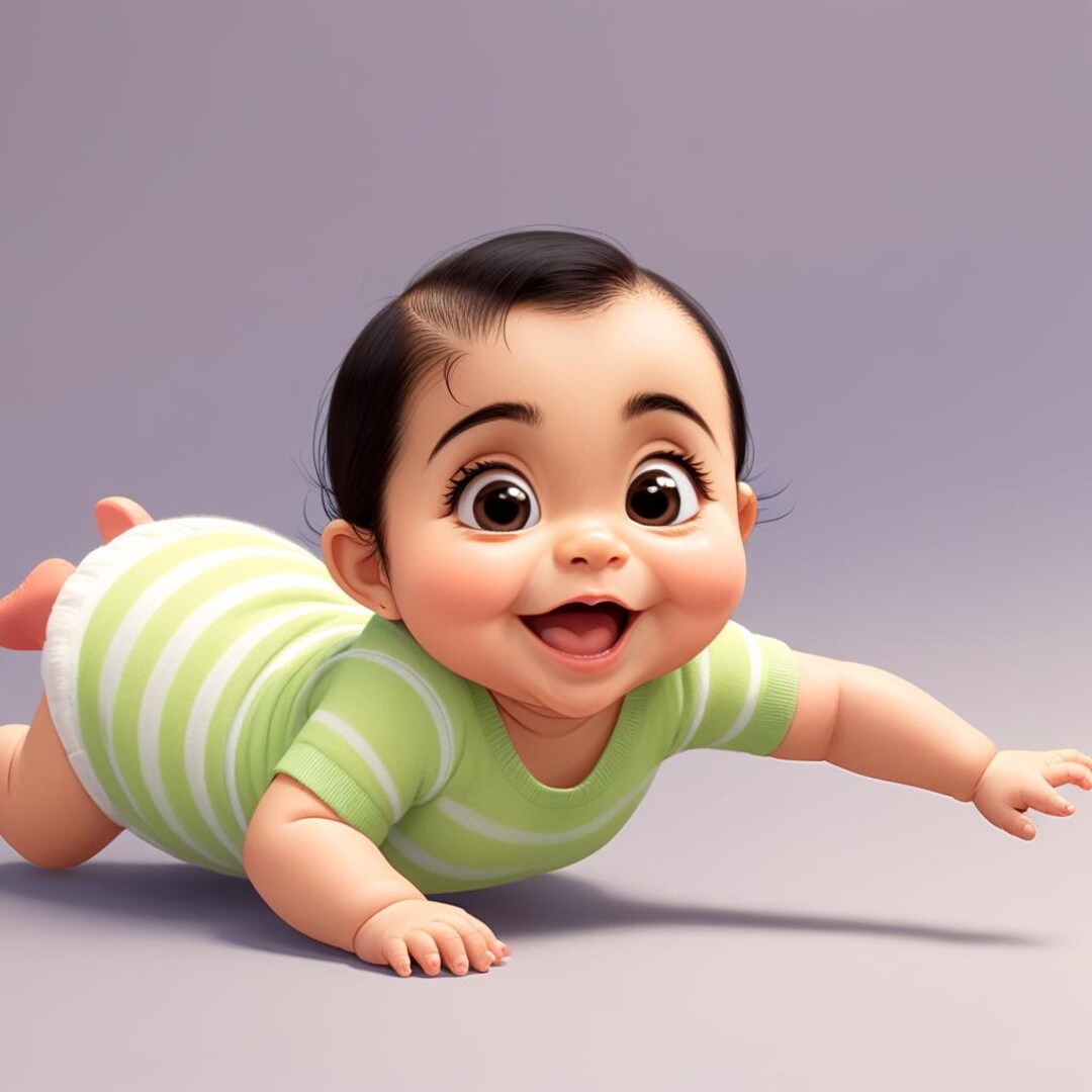Adorable Crawling Baby Digital Download Art, Joyful Animated Infant ...