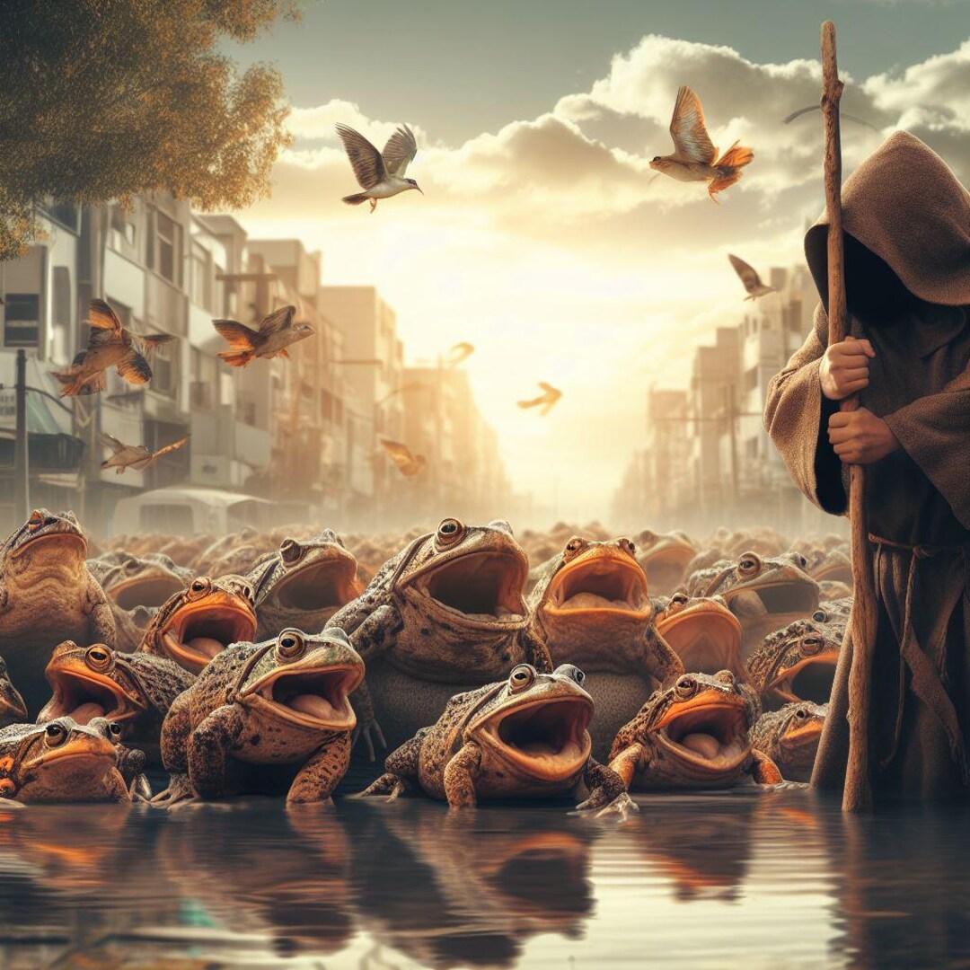 Surreal Urban Flood: Frog Chorus, Mysterious Hooded Figure, Soaring ...