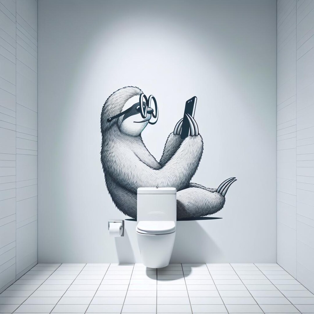 Humorous Bathroom Art Digital Download: Sloth Mural With Smartphone ...