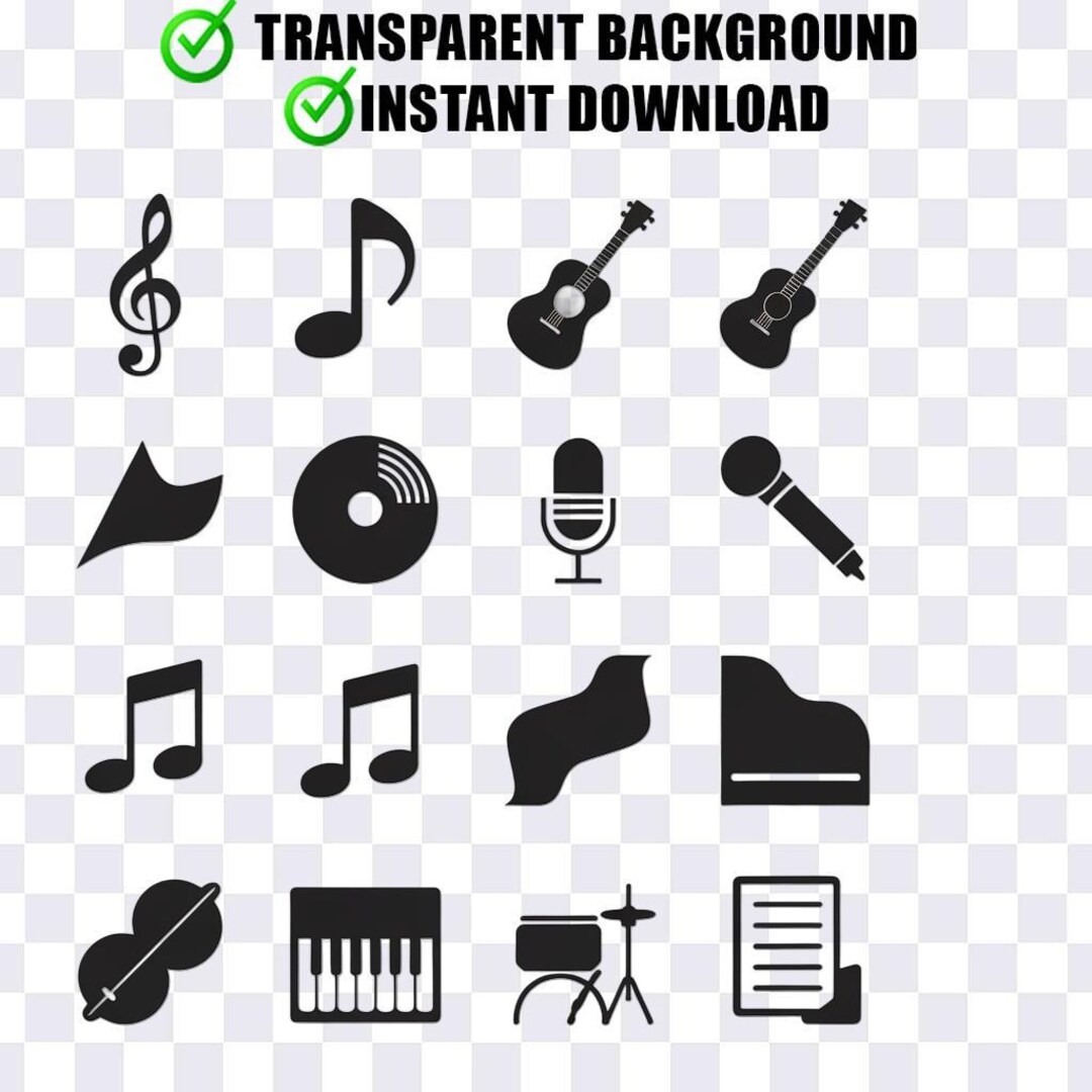 16 Music Icons PNG – Minimalist 4x4 Grid, Digital Download, Transparent ...
