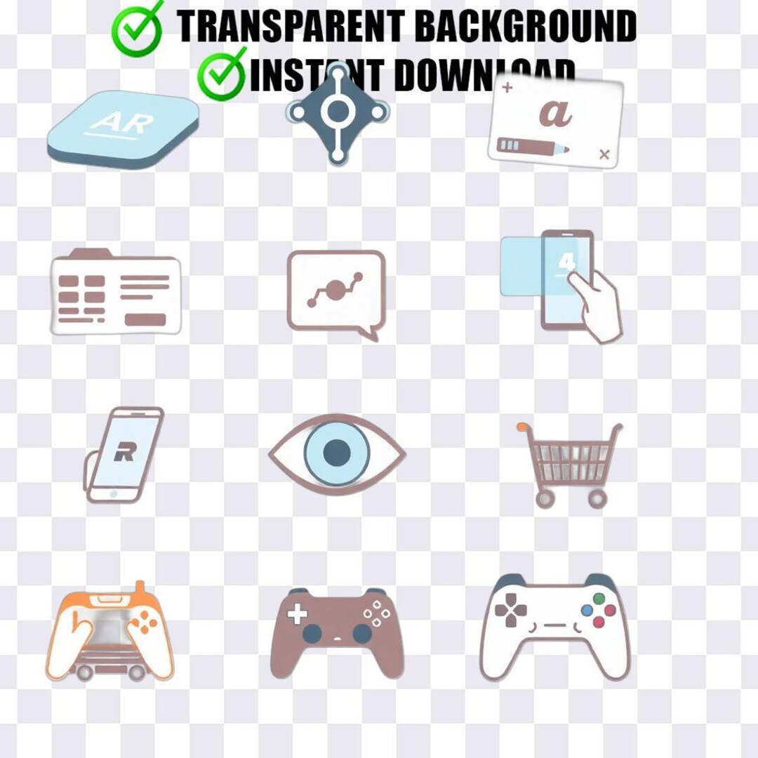 12 Digital Tech Icons in One File – Instant PNG Download, Transparent ...