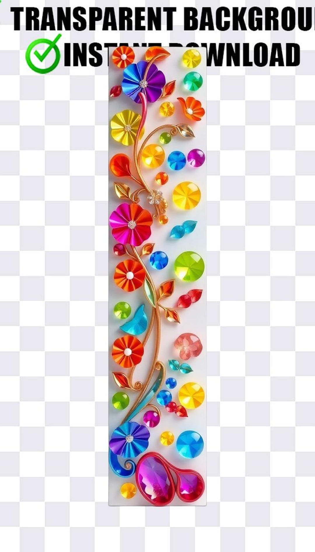 Vibrant Floral Gem & Vine Bookmark Digital Download – Colorful ...