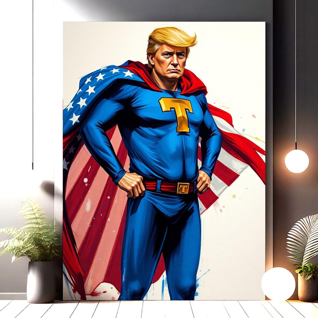 Superhero Donald Trump Canvas Painting - Wall Art Portrait of Donald ...