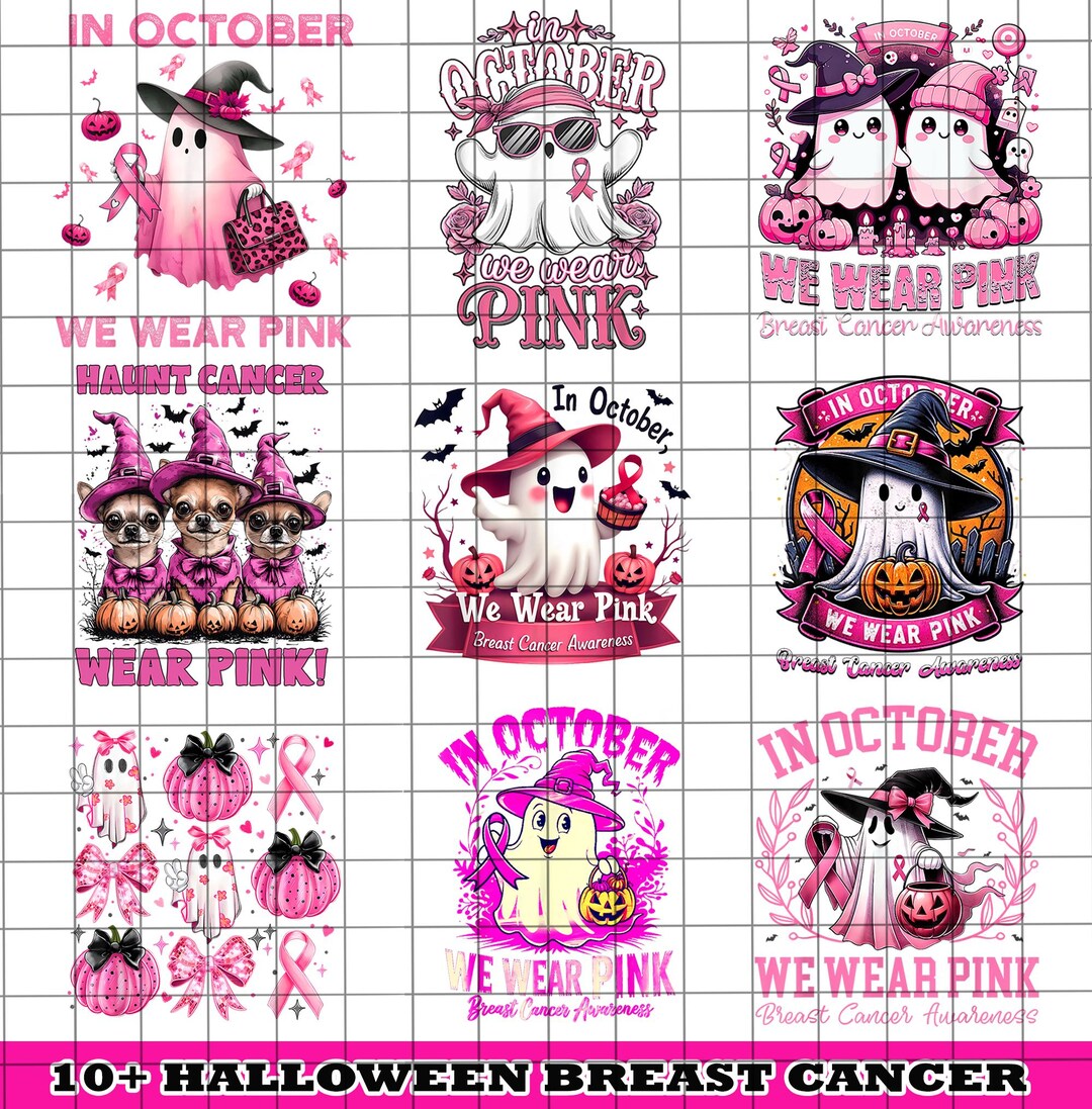 Halloween Breast Cancer PNG Bundle, Breast Cancer Awareness Pink Ghost ...