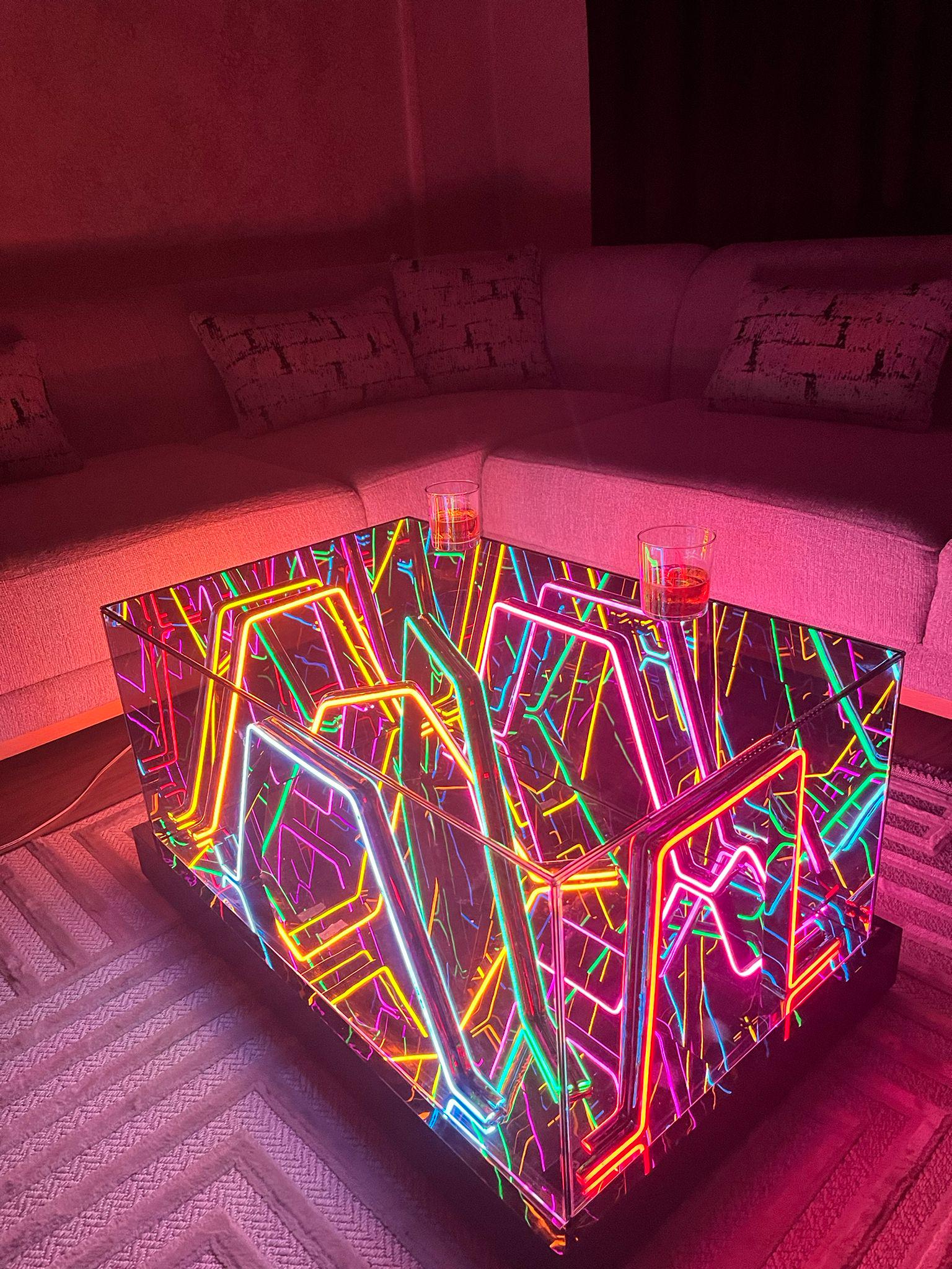 Modern LED Neon Coffee Table: Custom Light-up Acrylic Table-colorful ...