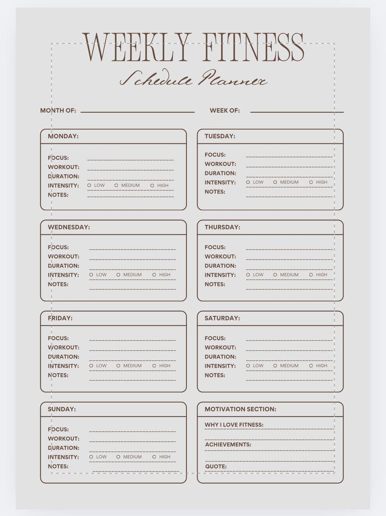 Aesthetic Weekly Fitness Schedule | PDF Download - Etsy