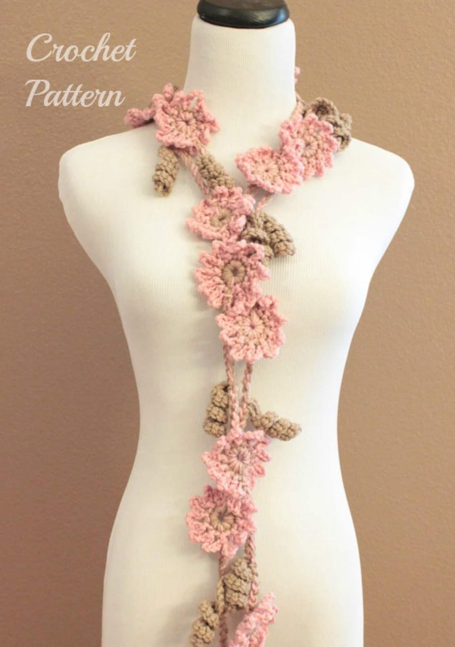 CROCHET PATTERN - Crochet Flower Scarf Pattern, Crochet Scarf Pattern ...