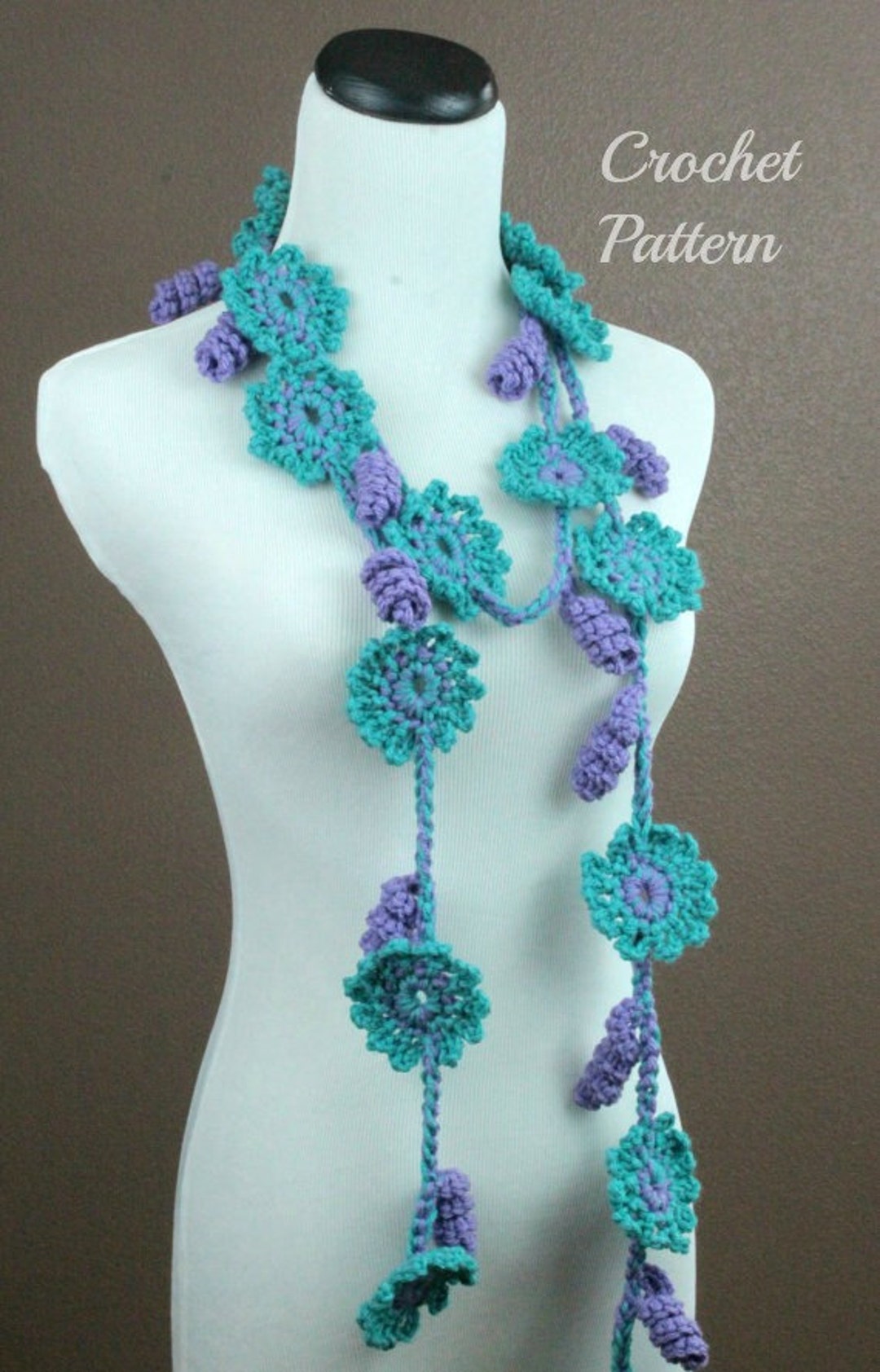 Crochet Flower Scarf Pattern Crochet Scarf Pattern Flower - Etsy