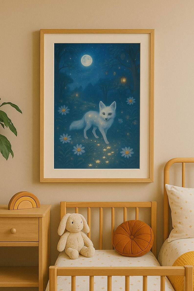 Starry Fox Path Print – Enchanted Night Forest and Celestial Light ...