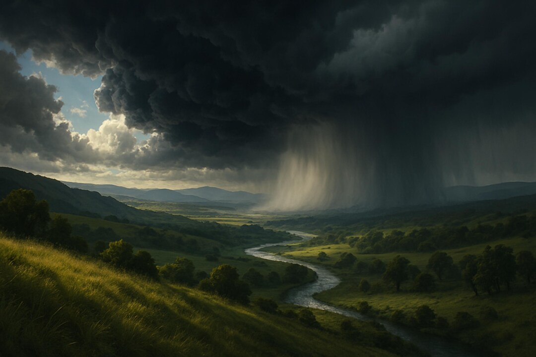 Storm Valley Print, Dramatic Rainfall Landscape Wall Art, Moody Nature ...