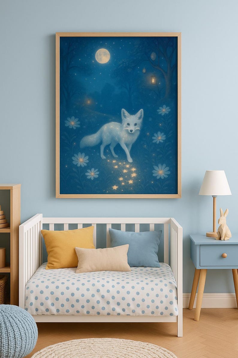Starry Fox Path Print – Enchanted Night Forest and Celestial Light ...