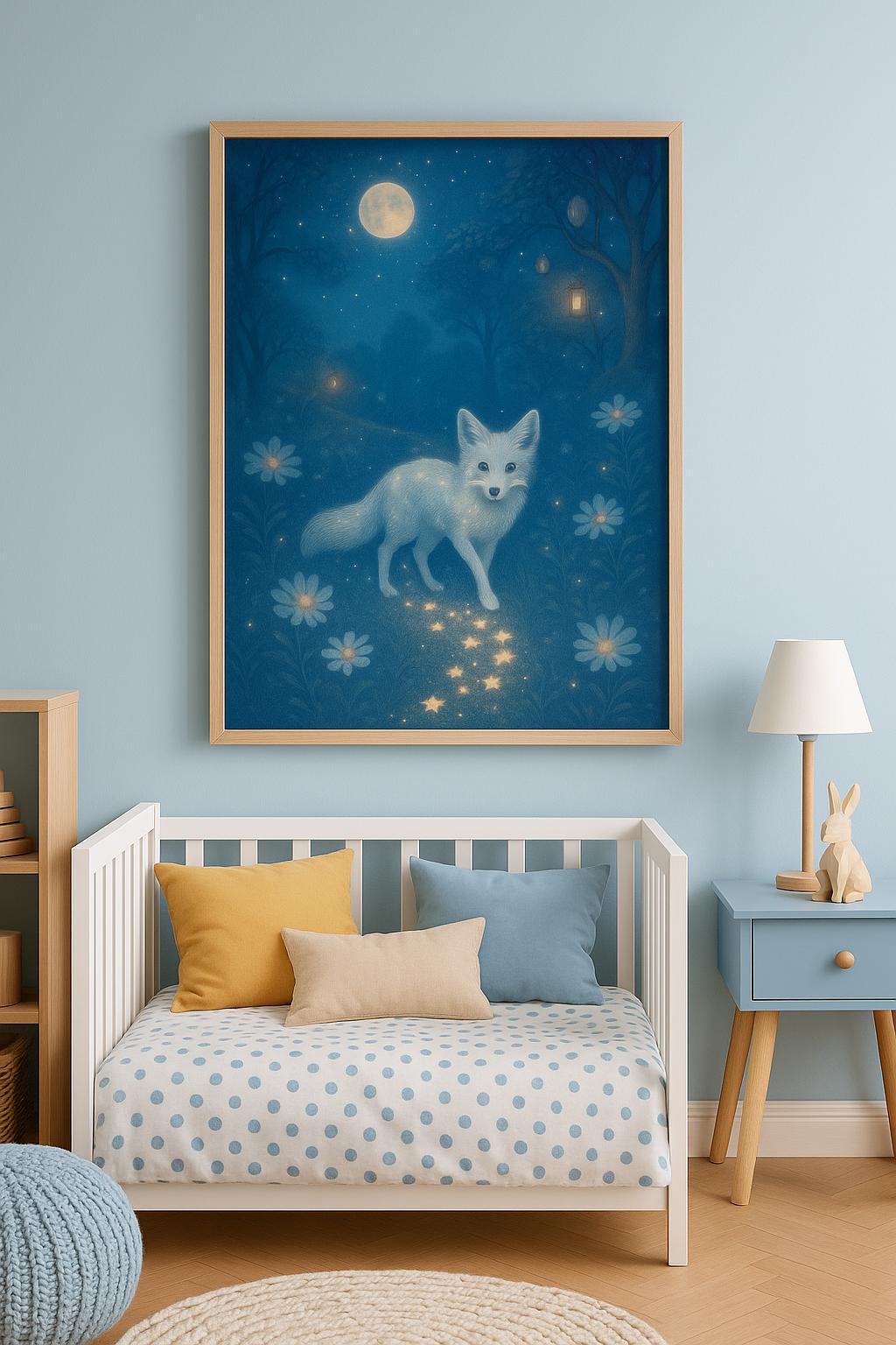 Starry Fox Path Print – Enchanted Night Forest and Celestial Light ...