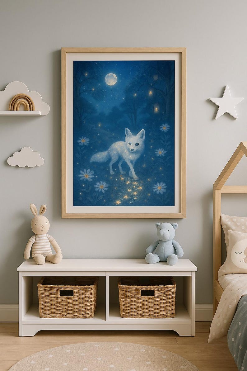 Starry Fox Path Print – Enchanted Night Forest and Celestial Light ...