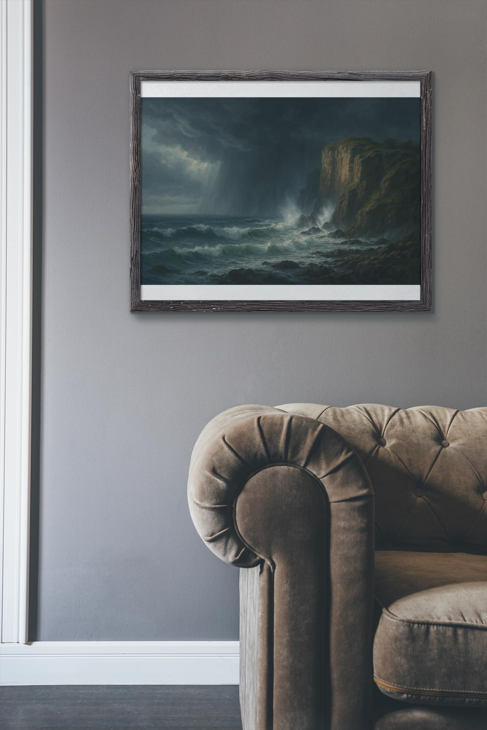 Stormy Cliffside Print, Moody Coastal Ocean Wall Art, Dramatic Nature ...