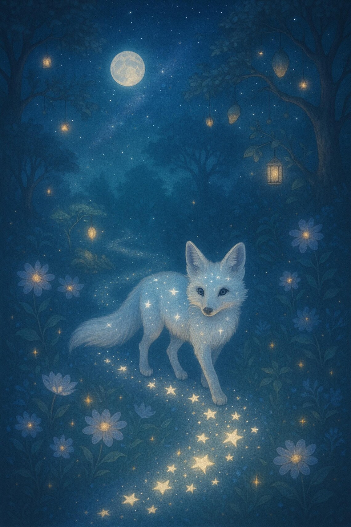 Starry Fox Print, Enchanted Forest Wall Art, Whimsical Kids Bedroom ...