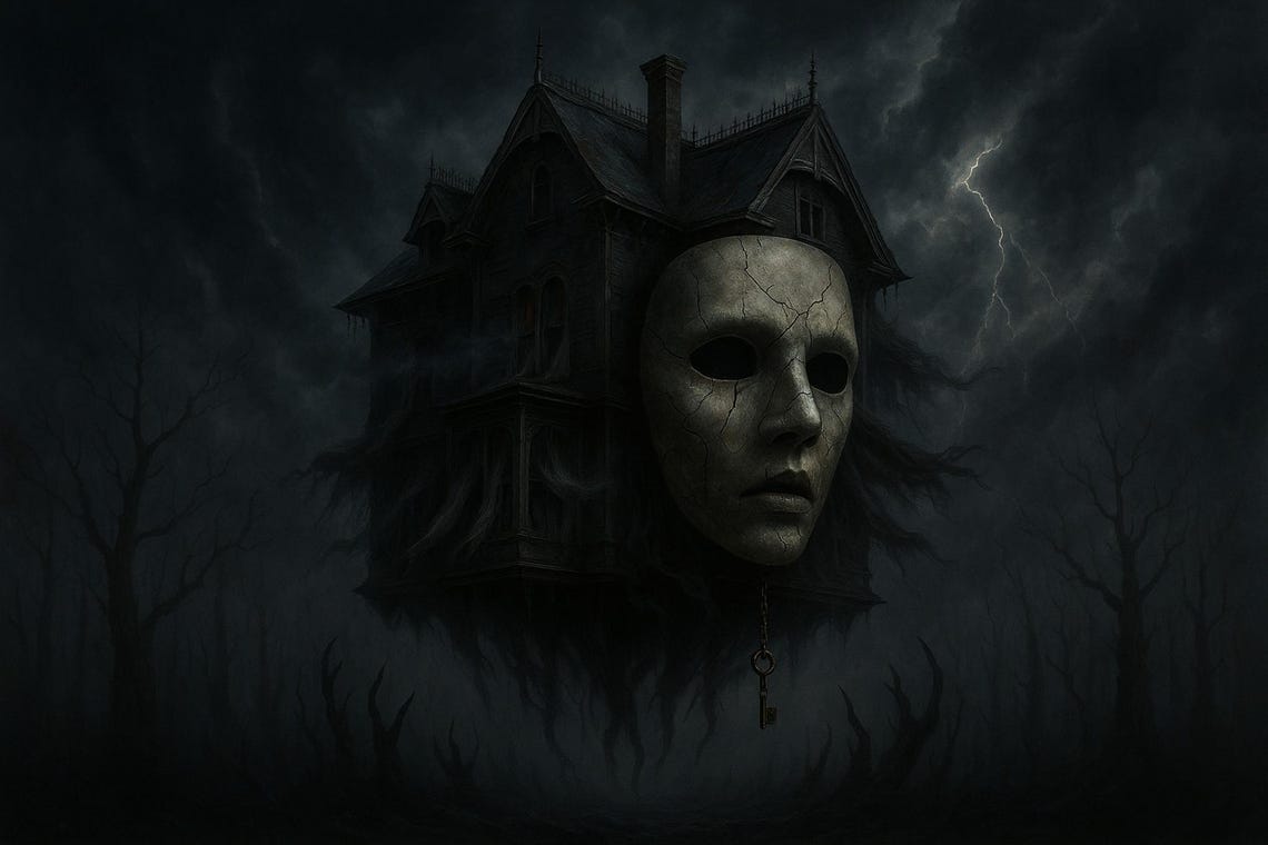 Gothic Mask Print, Haunted House Surreal Wall Art, Dark Fantasy Horror ...