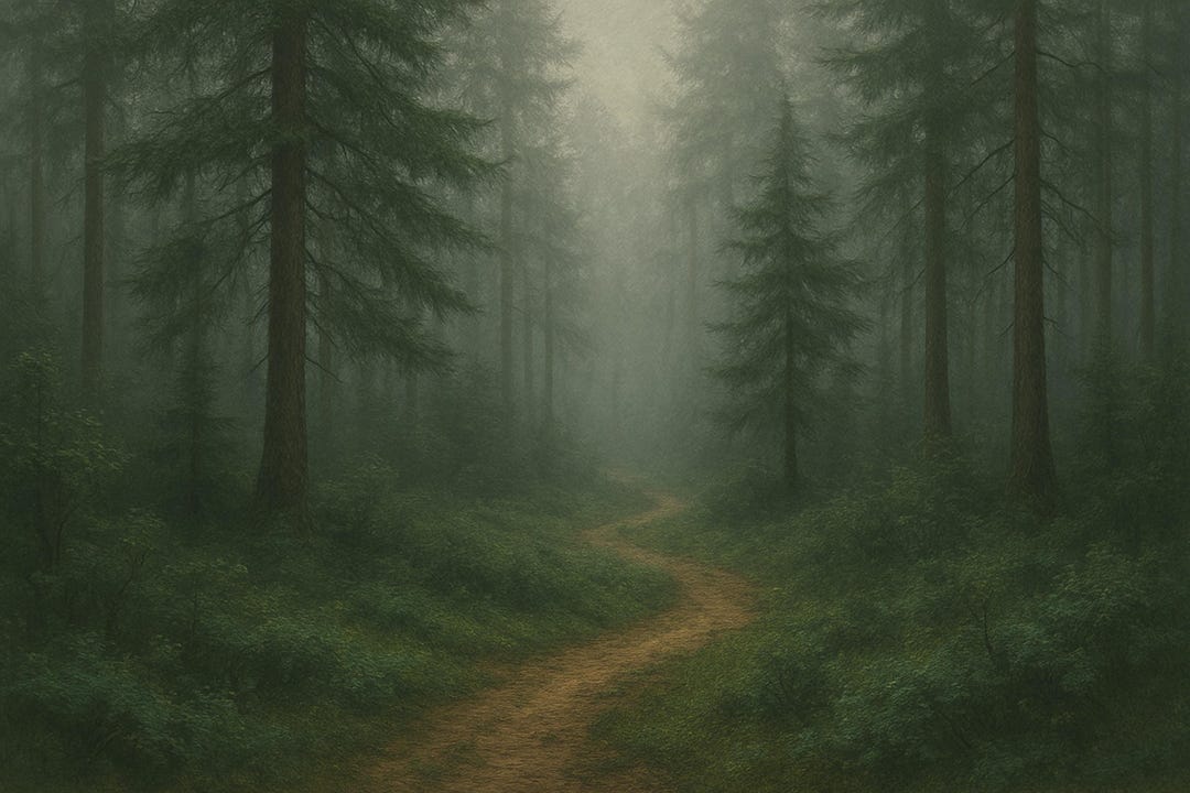 Misty Forest Path Wall Art – Enchanted Pine Trail in Foggy Woods | Moody Landscape Nature Print ...