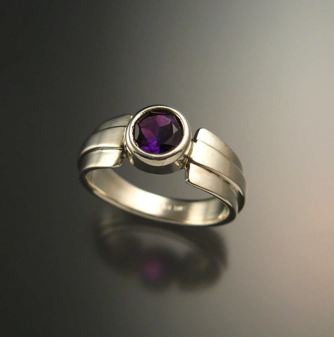 Amethyst round stone ring Sterling Silver handmade in your | Etsy