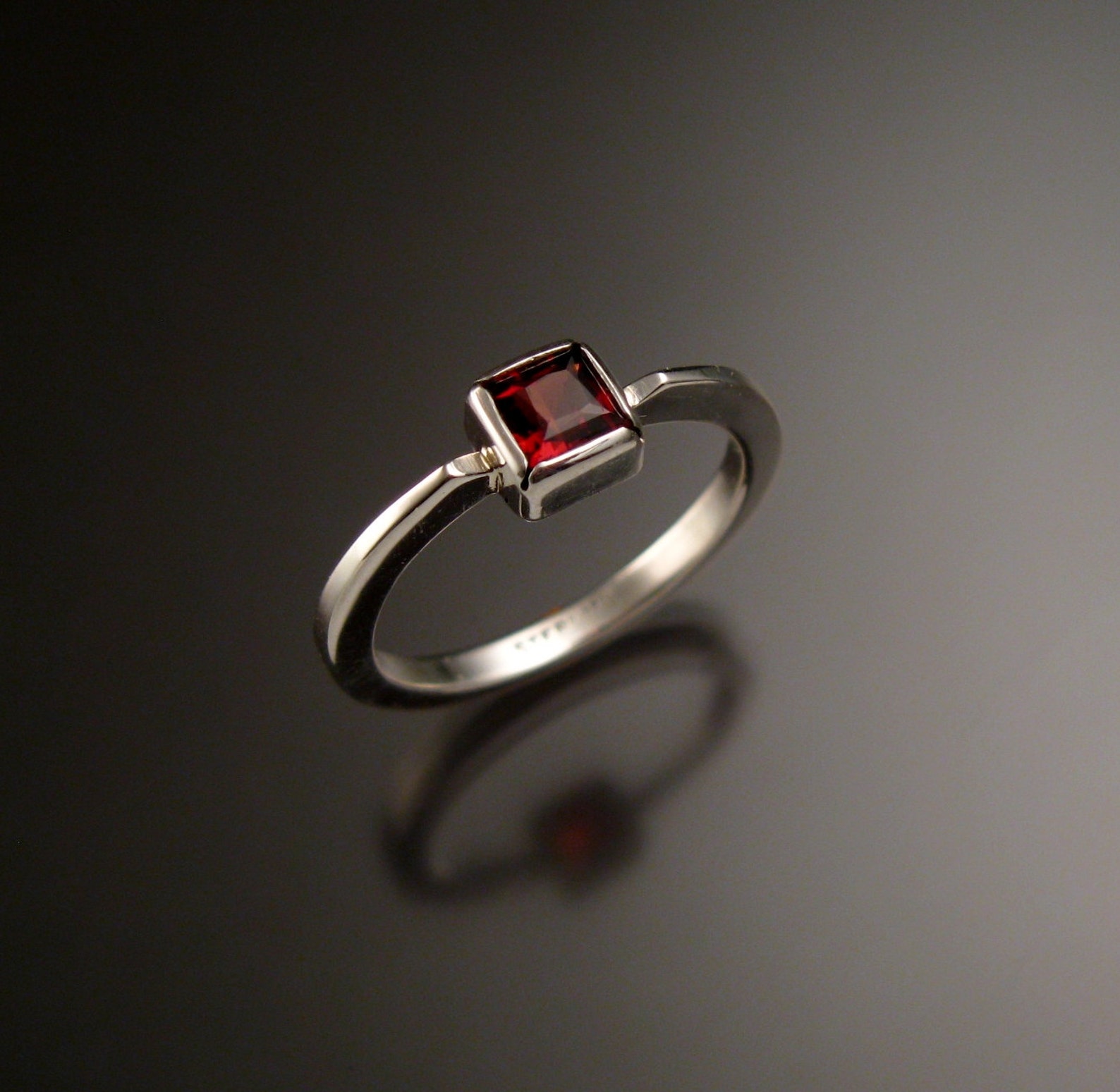 Garnet Square Stone Stackable Ring Sterling Silver Ring Made to Order ...