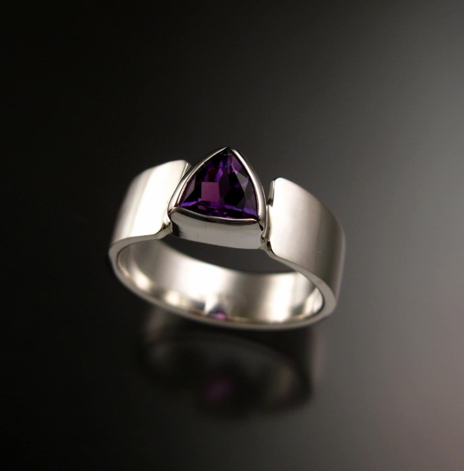 Amethyst Trillion Cut Triangle Ring Set in Sterling Silver - Etsy