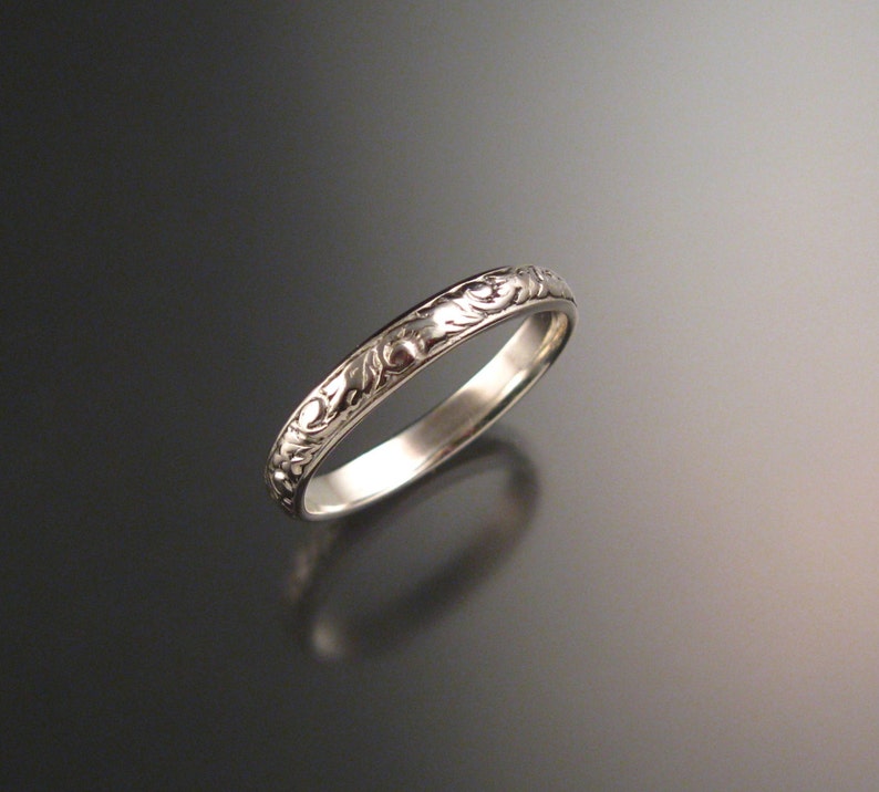 14k White Gold 3.25 Mm Floral Pattern Band Wedding Ring Made - Etsy