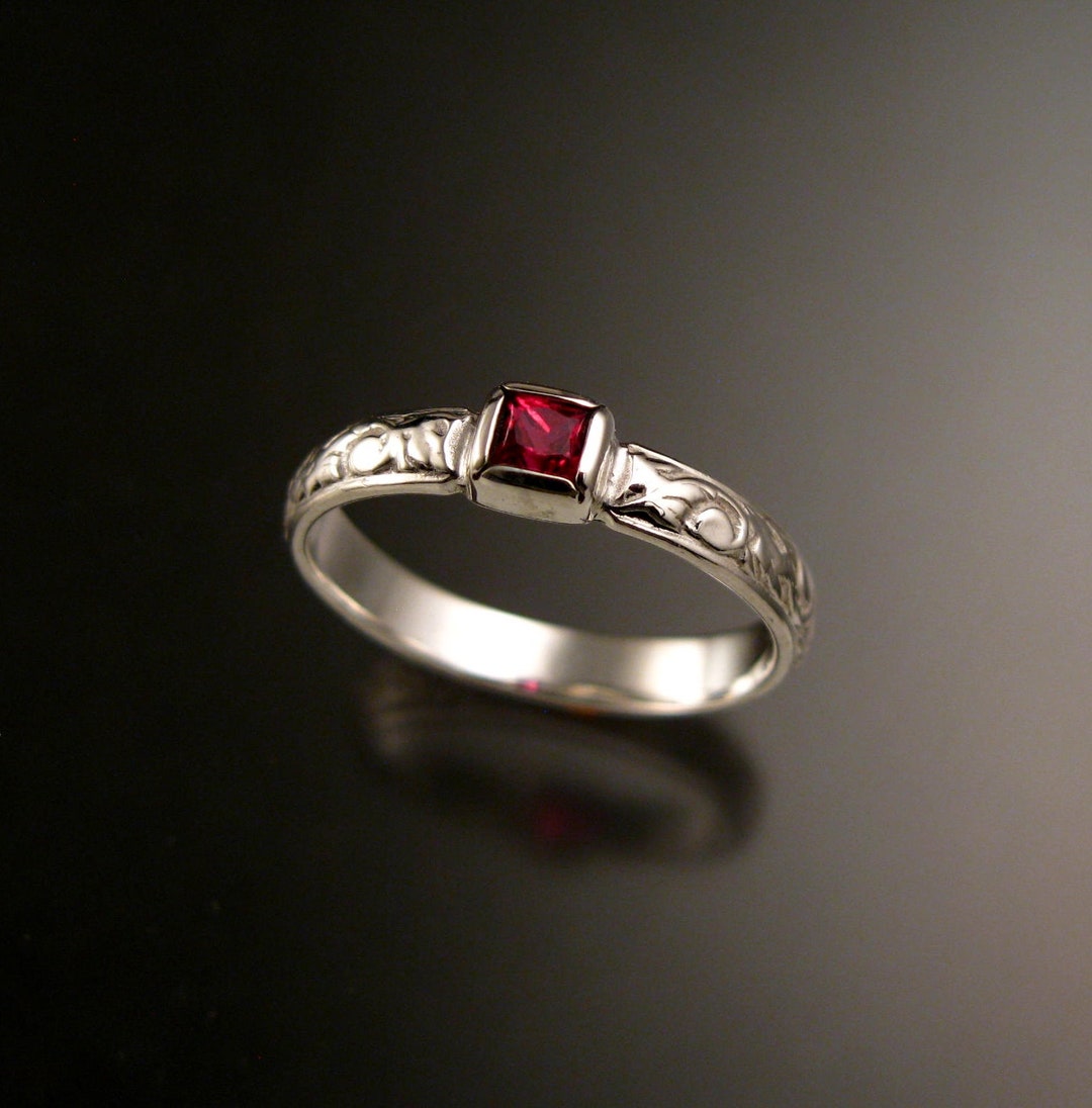 Spinel Wedding Ring Sterling Silver Victorian Bezel Set Natural Square ...