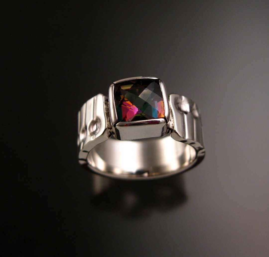 Mystic Topaz Bars and Craters Band Ring Sterling Silver - Etsy