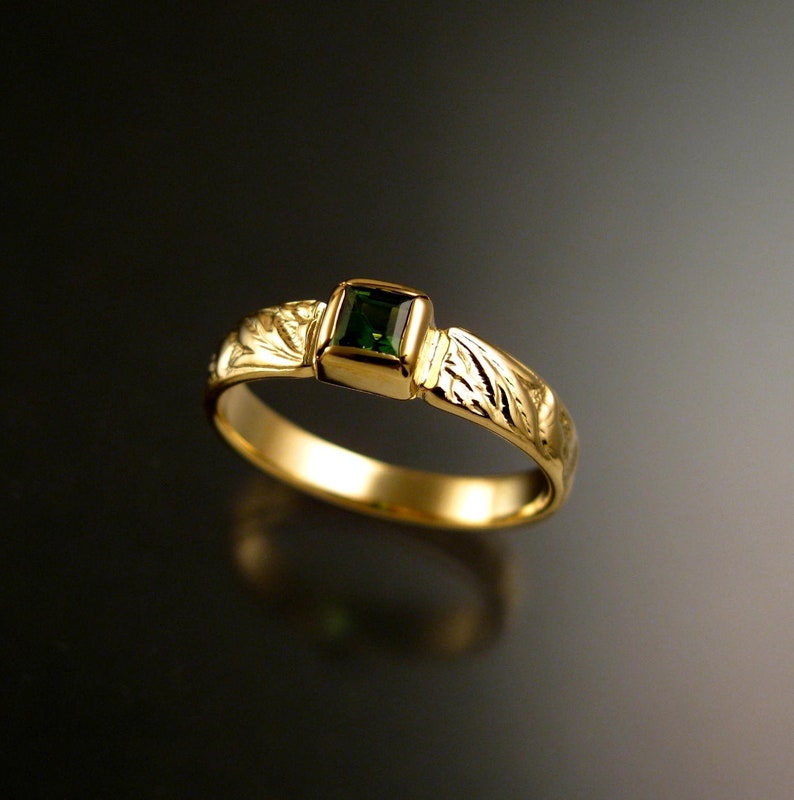 Green Tourmaline Wedding Ring 14k Yellow Gold Victorian Bezel Set Ring ...